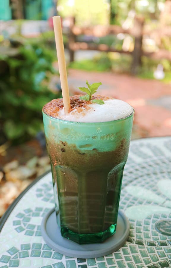 Iced Mint Cocoa Latte on Tea Table in the Garden Stock Image - Image of ...