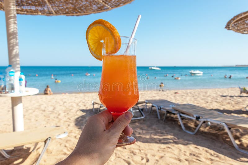 Iced Mocktails Glass on the Beach. Cocktail on Beach Stock Photo ...