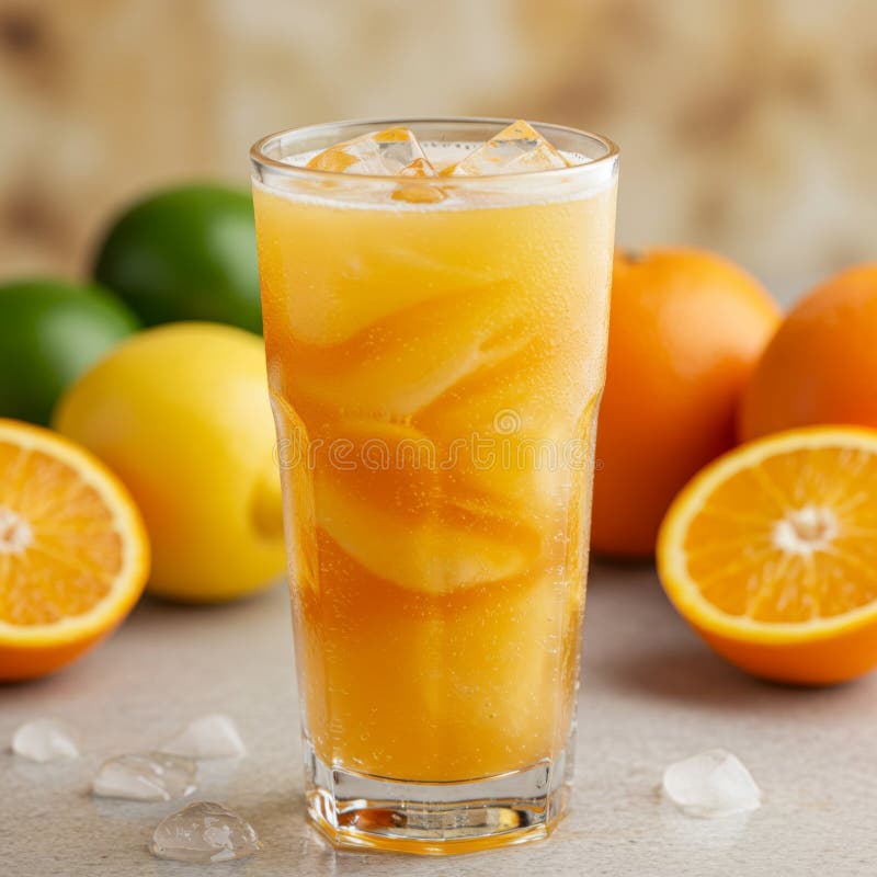 Iced Orange Juice with Citrus Fruits Stock Illustration - Illustration ...