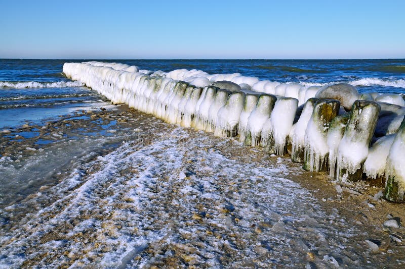Iced over breakwater stock image. Image of coldness, beautiful - 37064615