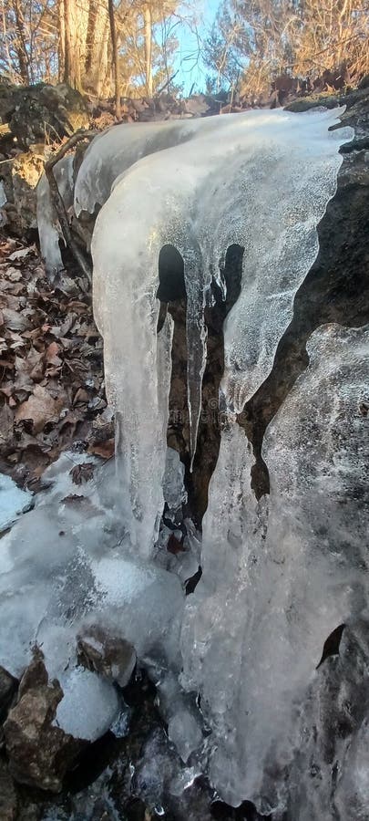 Iced over Waterfall stock image. Image of tree, rapid - 242194943