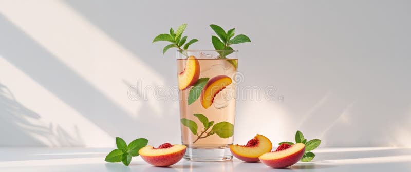 Iced Peach Tea with Mint and Peach Slices. Stock Photo - Image of ...