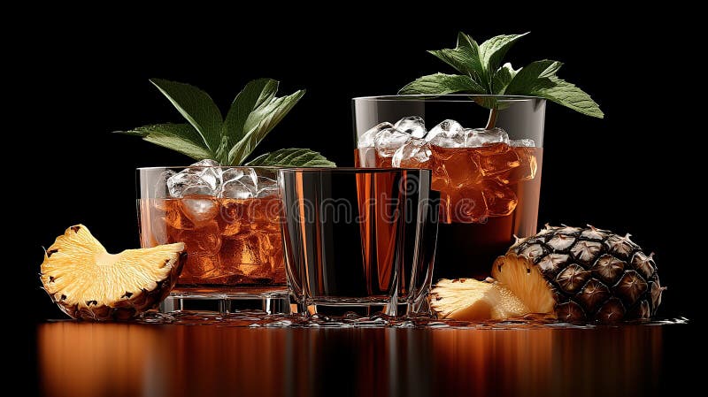 Iced Pineapple Cocktails, Dark Background, Studio Shot, Menu Design ...