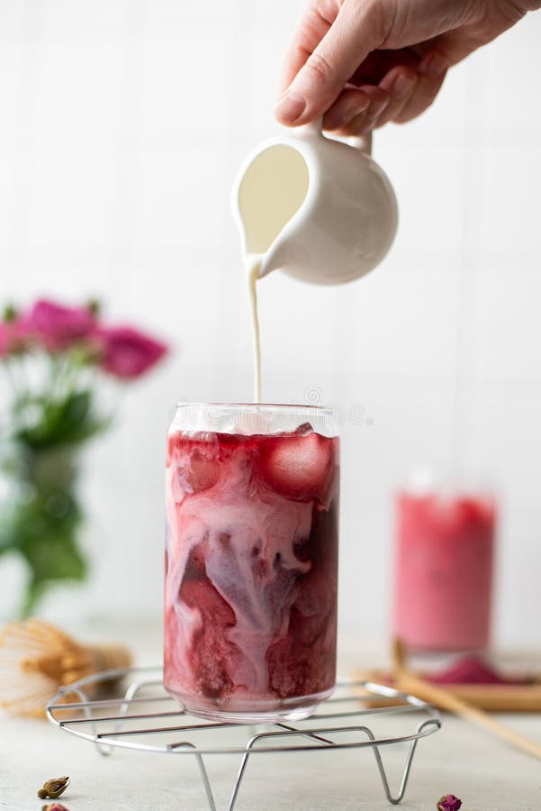 Iced Pink Milk and Iced Coffee in Plastic Cup Stock Image - Image of ...