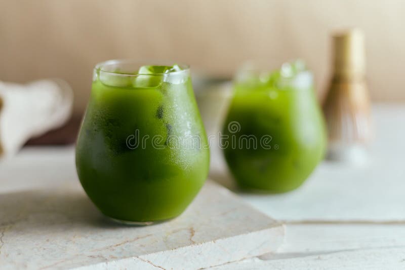 Iced pure matcha green tea stock image. Image of glass - 366975149