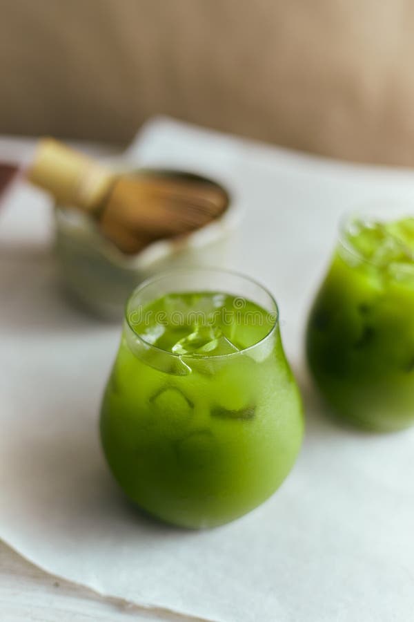 Iced pure matcha green tea stock image. Image of traditional - 366975203
