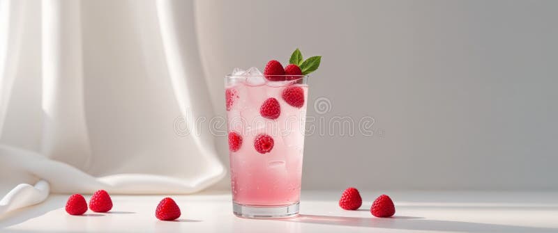 Iced Raspberry Soda in Glass with Fresh Raspberries. Stock Photo ...