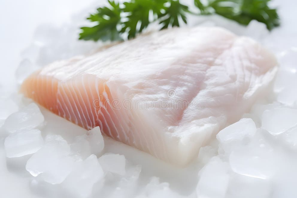 Raw Cod Fish Fillet with Ice Cubes Stock Illustration - Illustration of ...