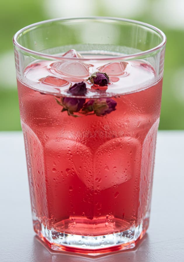 Iced Rose Tea in Glass with Ice Cubes Stock Illustration - Illustration ...