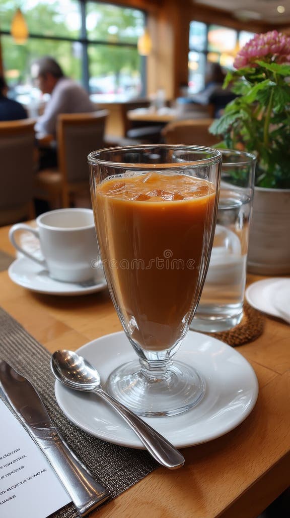 Iced Tea Beverage on Table with Setting in Cafe, Featuring Cold ...