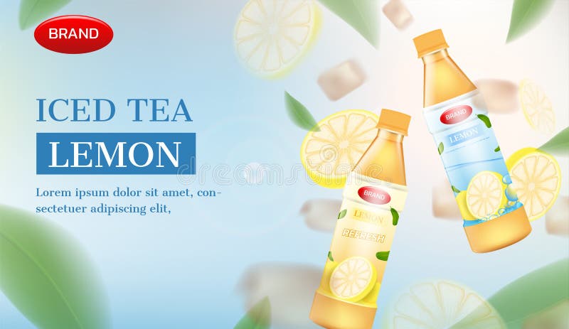 Iced Tea Bottles with Lemon and Ice. Vector Iced Tea Ad Stock Vector ...