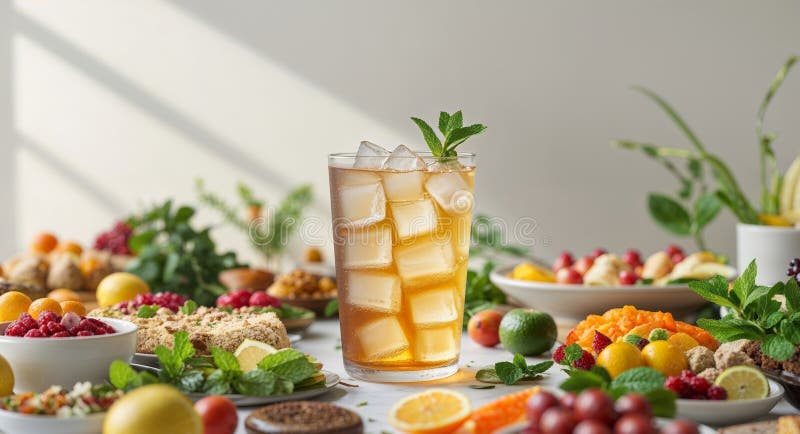 Iced Tea by Diverse Fresh Food Buffet Display Stock Image - Image of ...