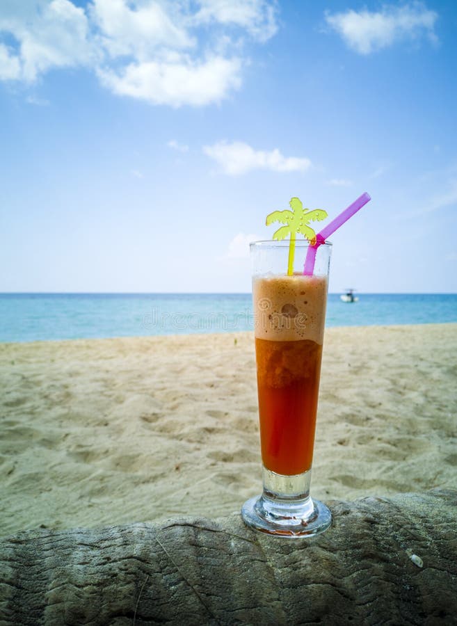 Iced tea drink on a beach stock photo. Image of cold - 174300164