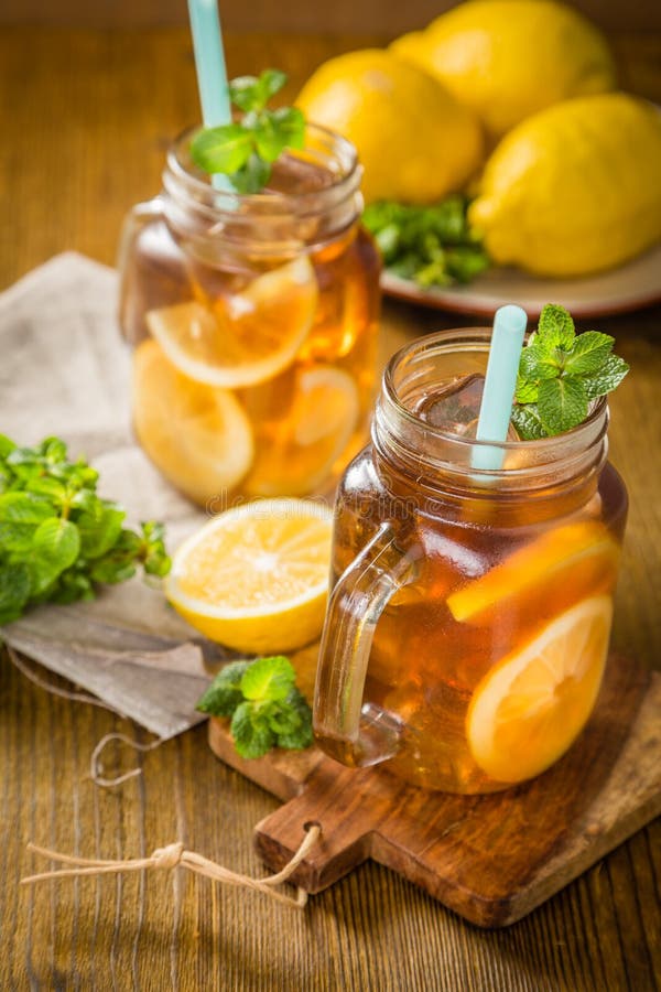 Iced tea in glass jars stock image. Image of white, summer - 85306047