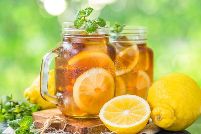 Iced tea in glass jars stock image. Image of sweet, refreshment - 84813003