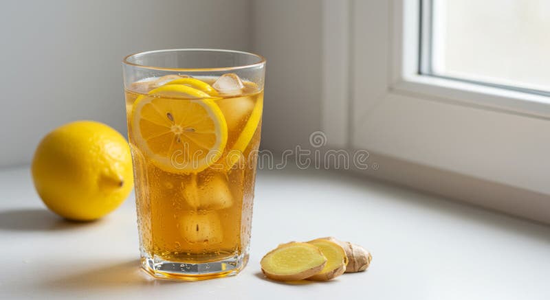 Iced Tea with Lemon and Ginger Slices Stock Illustration - Illustration ...