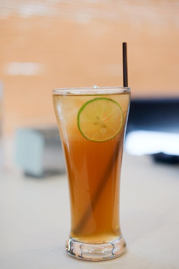 Iced tea with lemon stock photo. Image of view, straw - 112126406
