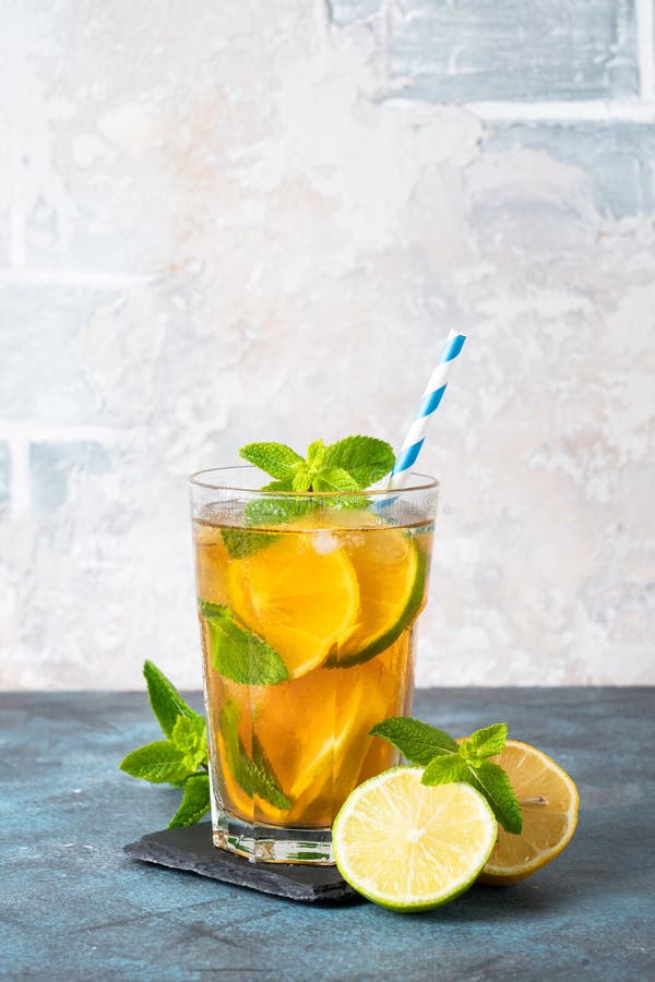 Iced Tea with Lemon, Lime, Mint and Ice. Stock Image - Image of iced ...