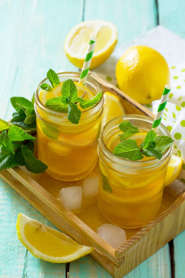 Iced Tea with Lemon and Mint. Refreshing Cold Summer Drink Stock Photo ...