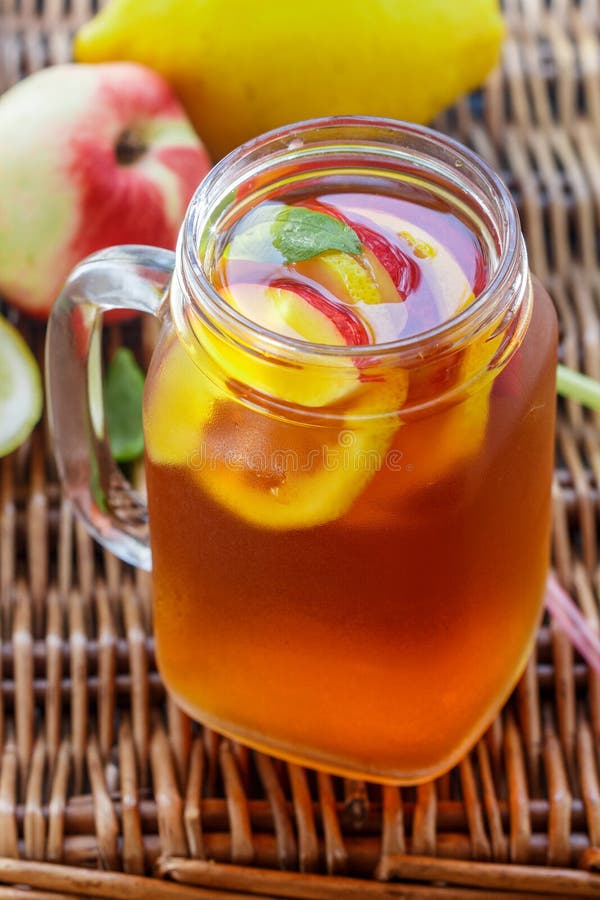 Iced Tea with Lemon and Peach in a Mason Jar Stock Photo - Image of ...
