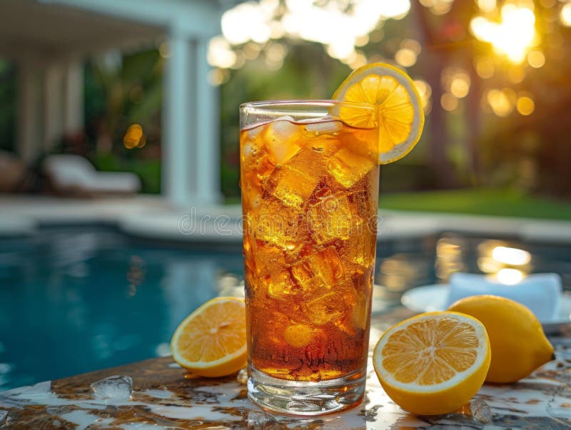 Iced Tea with Lemon, Standing on a Table in a Summer Backyard by the ...