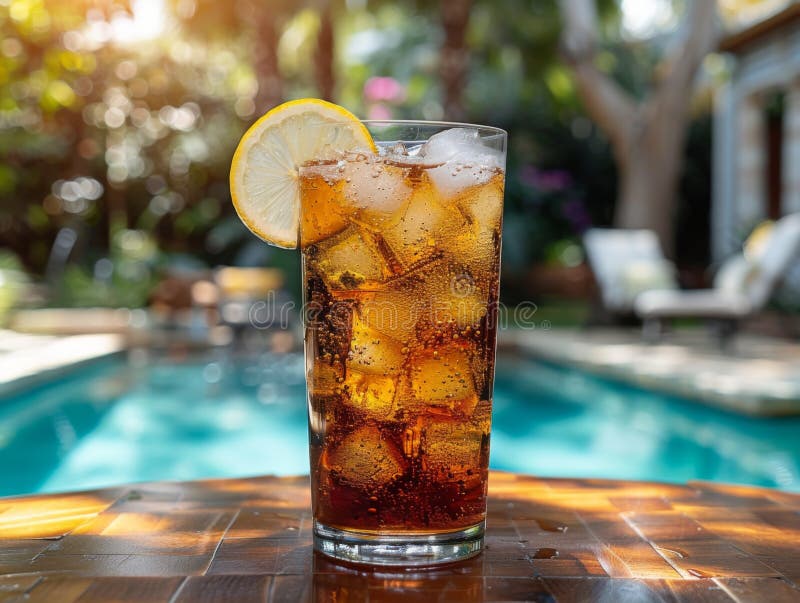 Iced Tea with Lemon, Standing on a Table in a Summer Backyard by the ...
