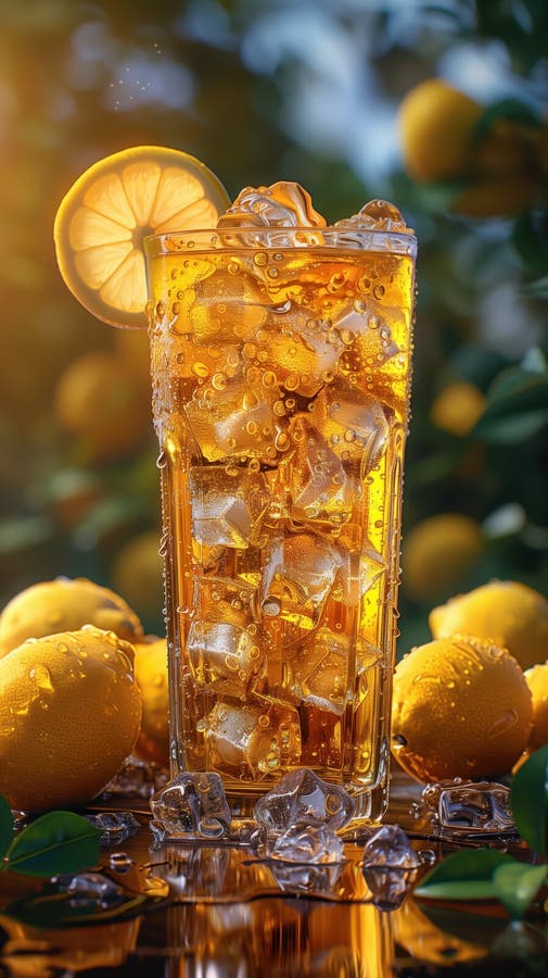 Iced Tea with Lemons, Surrounded by Lemon and Ice Cubes Stock Image ...