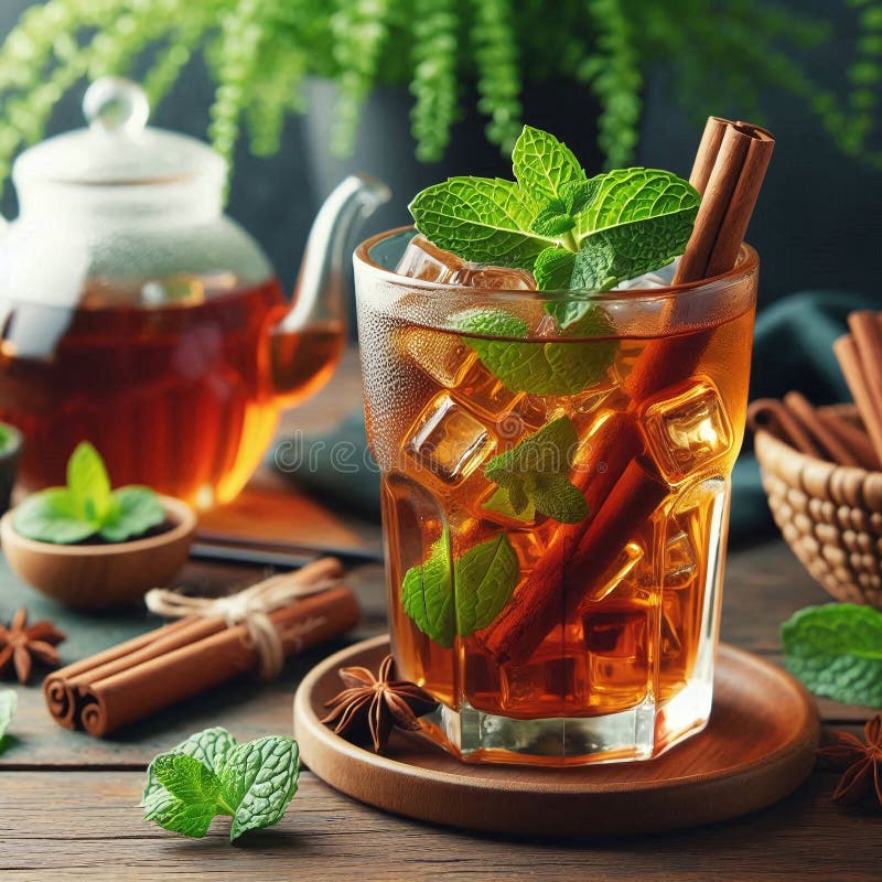 Iced Tea with Mint and Cinnamon, Refreshing Summer Drink Stock ...