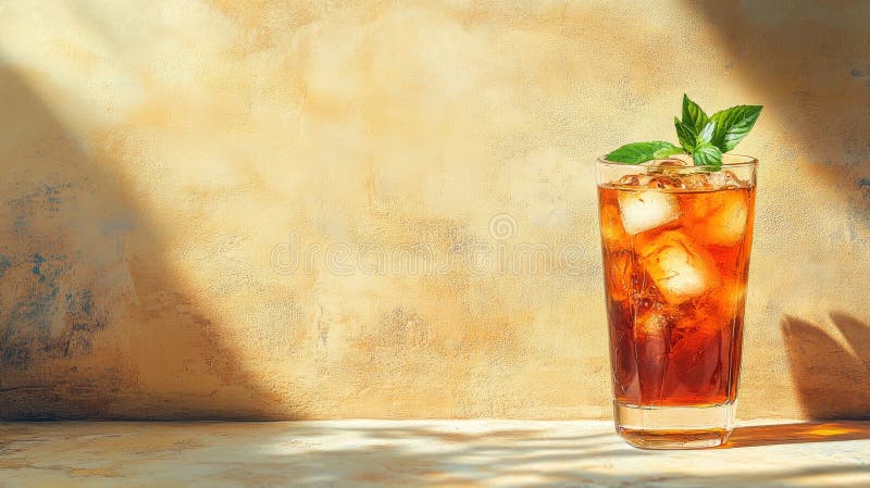 Iced Tea with Mint Garnish on a Yellow Background Stock Photo - Image ...