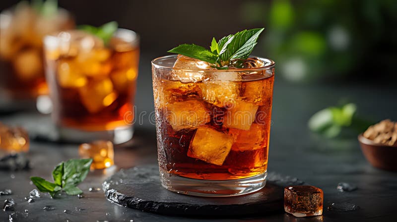 Iced Tea with Mint in Rocks Glass Stock Illustration - Illustration of ...