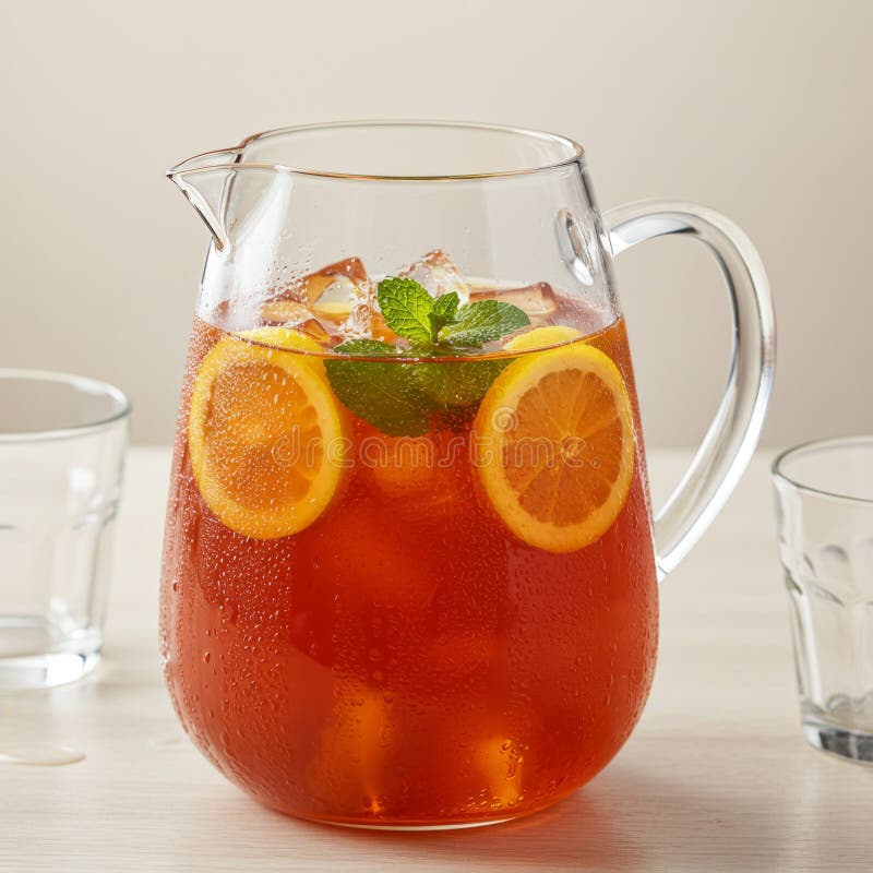 Iced Tea Pitcher with Lemon and Mint Stock Illustration - Illustration ...
