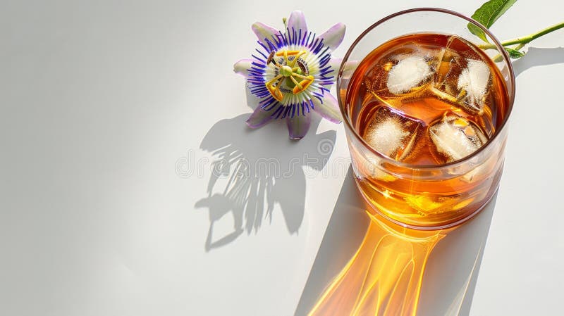 Iced Tea Refreshment with a Touch of Passion Flower Elegance Stock ...