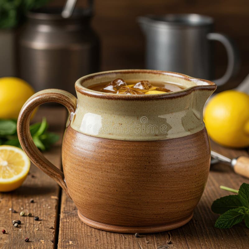 Iced Tea in Rustic Pitcher with Lemons and Mint Stock Photo - Image of ...