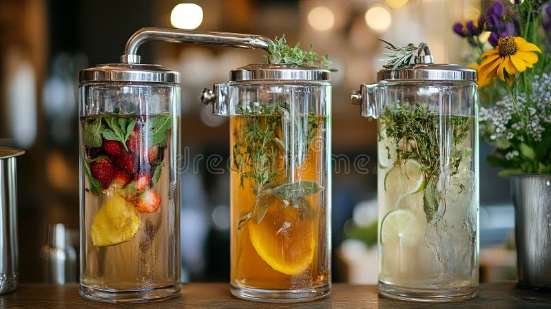 Iced Tea Tap with Infused Flavors and Herbs . Stock Image - Image of ...