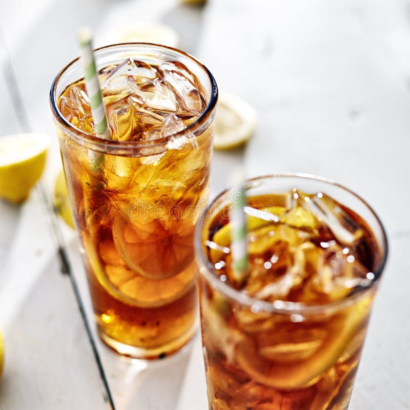 Iced Tea with Lemon Slice and Leaf Garnish. Stock Photo - Image of ...