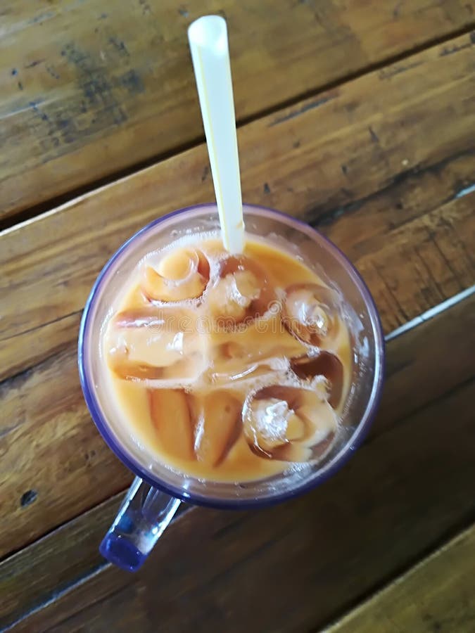 Iced Tea on Wooden Table Top View Stock Image - Image of restaurant ...