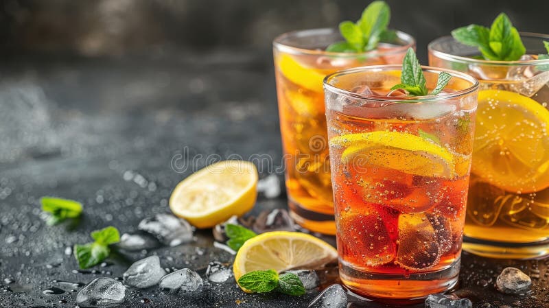 Iced Teas with Lemon and Mint, Colorful and Refreshing Summer Beverages ...