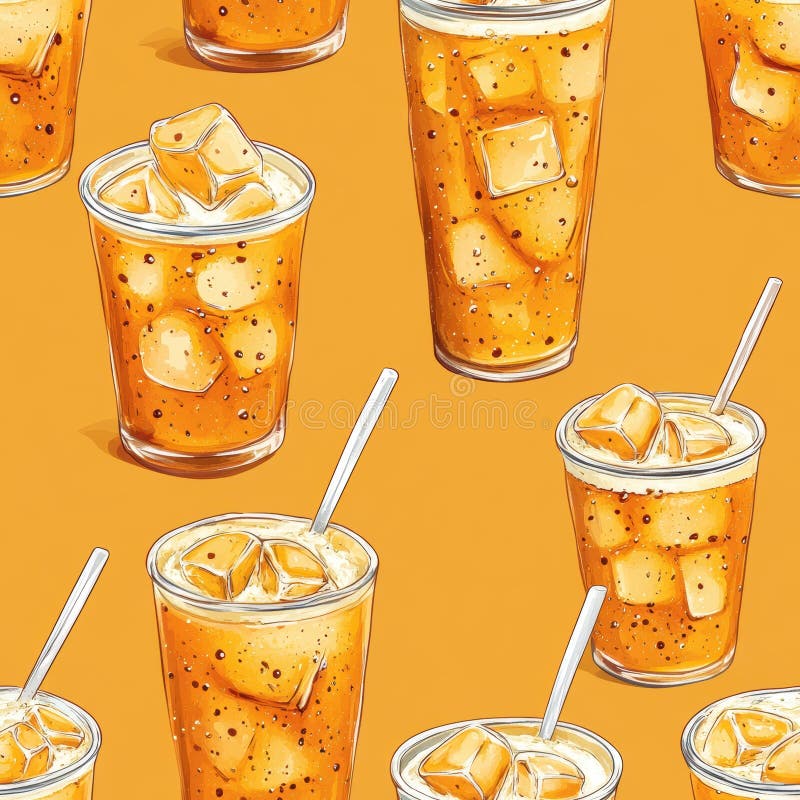 Iced Thai Milk Tea with Coffee Art Seamless Pattern Stock Illustration ...