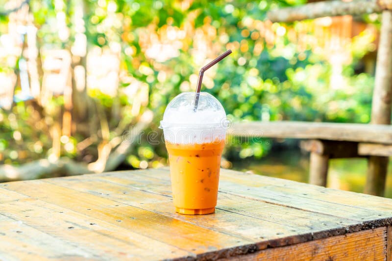 Iced Thai milk tea cup stock image. Image of cafe, restaurant - 154768109