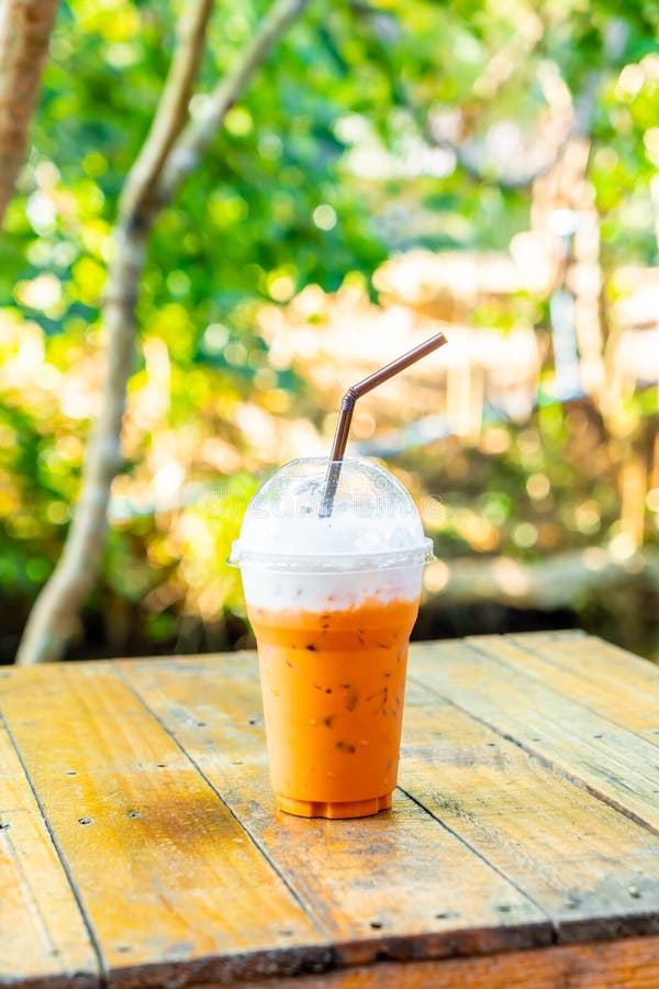 Iced Thai Milk Tea and Iced Coffee Latte Cup Stock Image - Image of ...