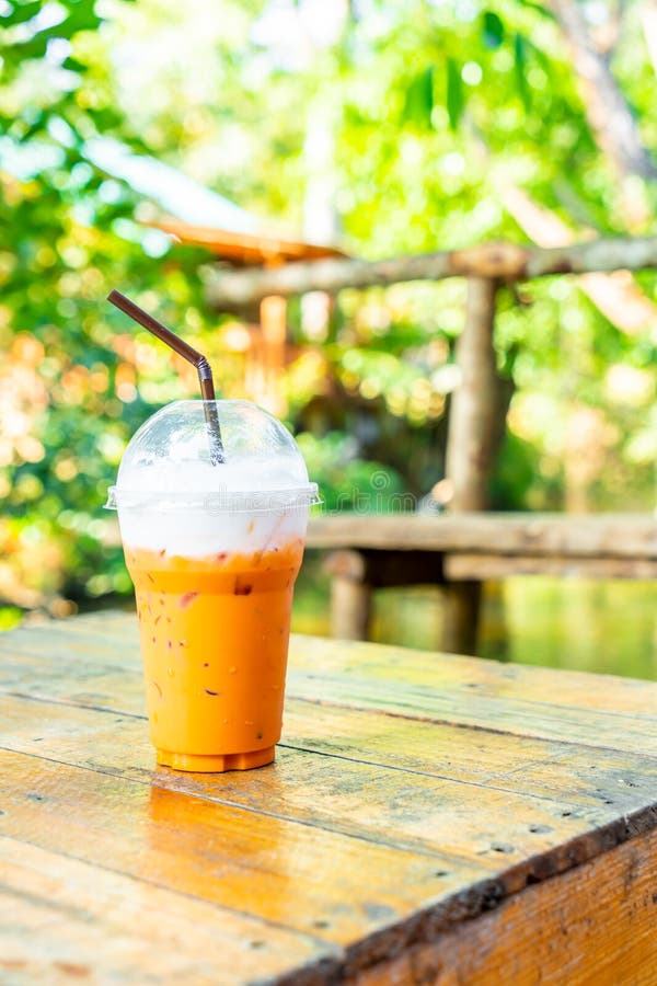 Iced Thai milk tea cup stock image. Image of cube, cold - 155930099