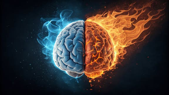 IceFire Brain Dual Hemispheres, 3D Render, Opposing Forces Stock ...