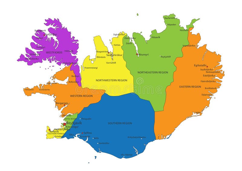 Iceland Political Map of Administrative Divisions Stock Illustration ...