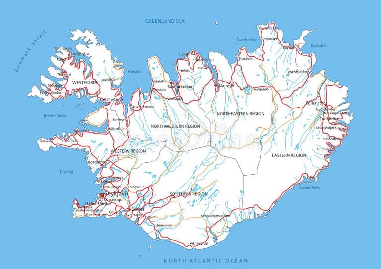 Detailed Iceland Road Map with Labeling. Stock Vector - Illustration of ...