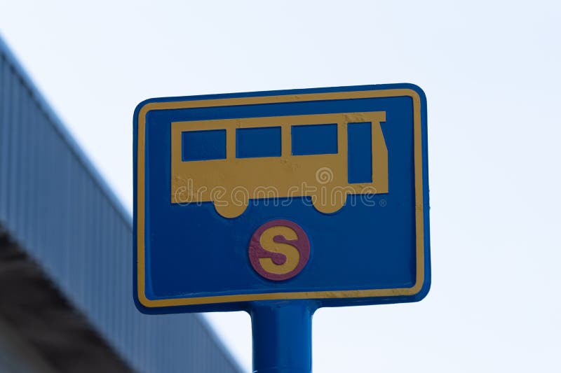 Iceland Bus Stop Sign, Blue and Yellow Colors Stock Photo - Image of ...