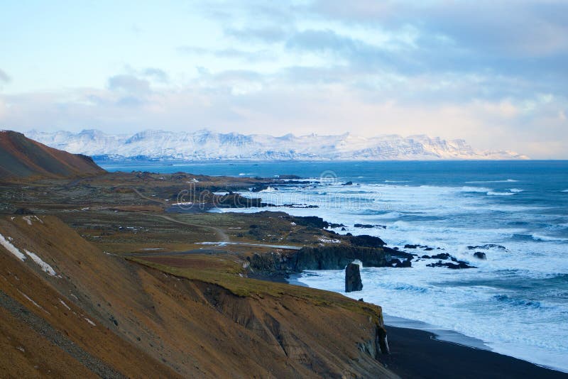 Iceland Cliffs View from the Sea in Winter Including Speed Boat Stock ...