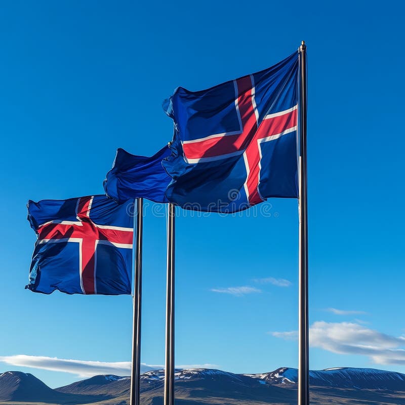 Iceland Flag Waving in the Wind on Blue Background. 3d Rendering Stock ...