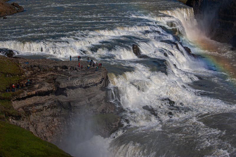 Iceland, Gullfoss Waterfall. Captivating Scene with Rainbow of Gullfoss ...
