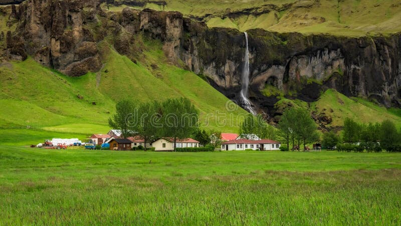 Iceland - House and Farm Beneath the Falls - Vik Stock Image - Image of ...