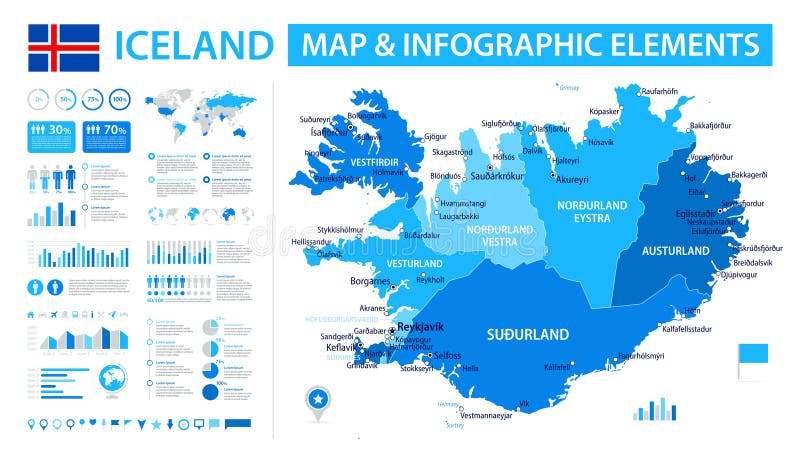 Iceland Infographic Map with Data Visualization Elements - Vector Map ...